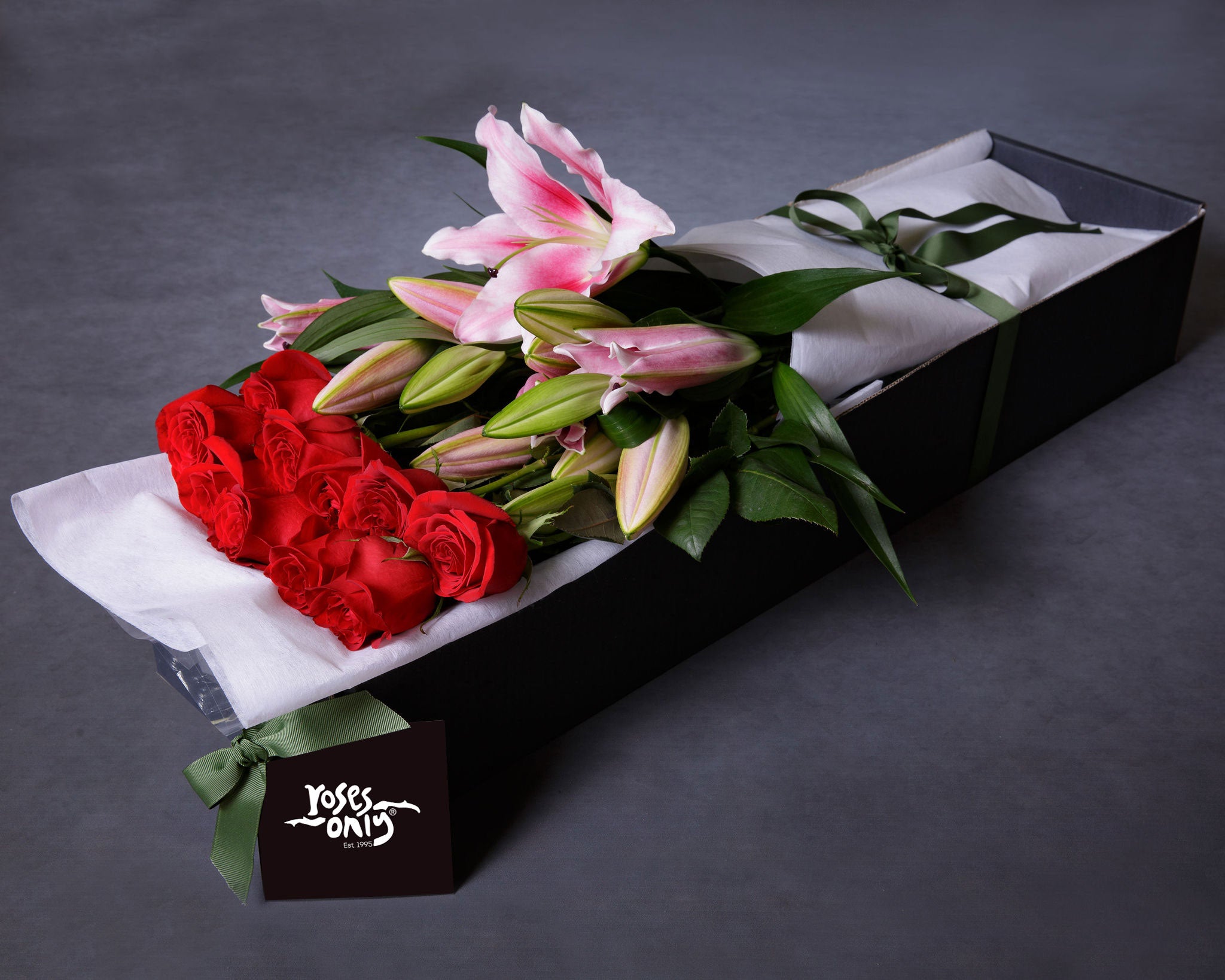 Pink Lilies & Red Roses Arrangement | Roses Only UK