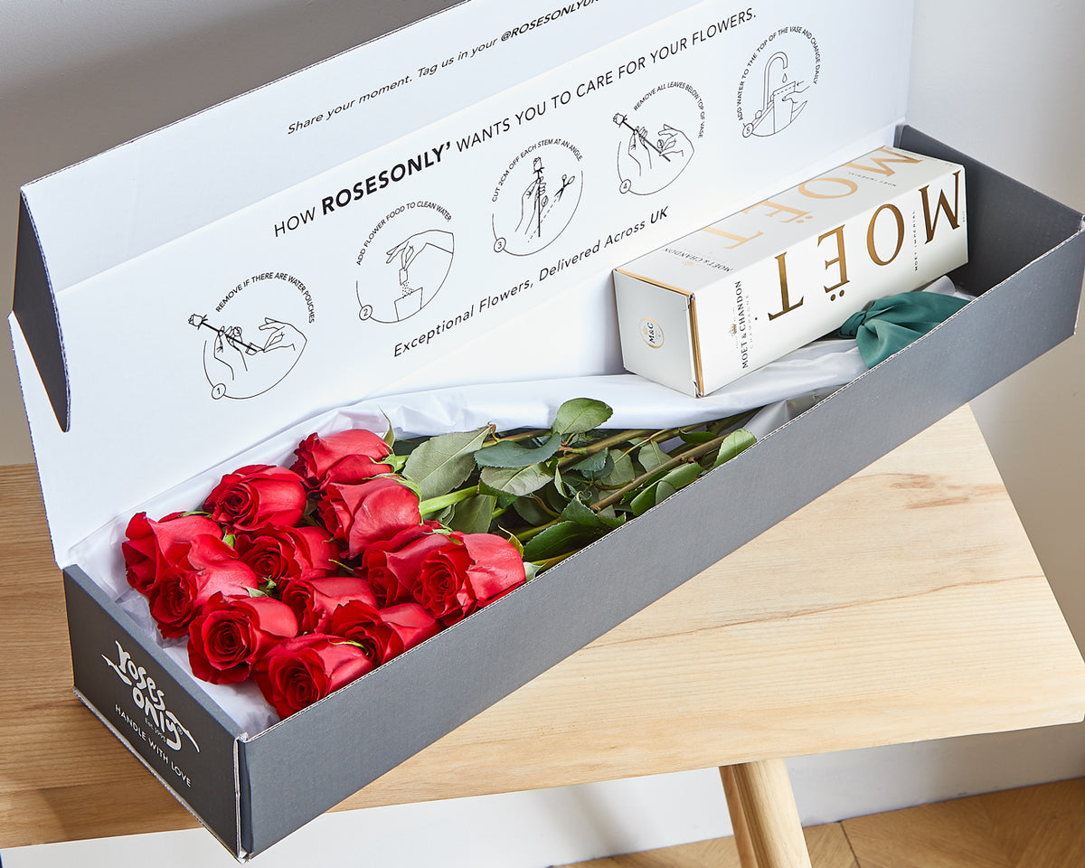 12 Red Roses & Moët | Roses Only UK