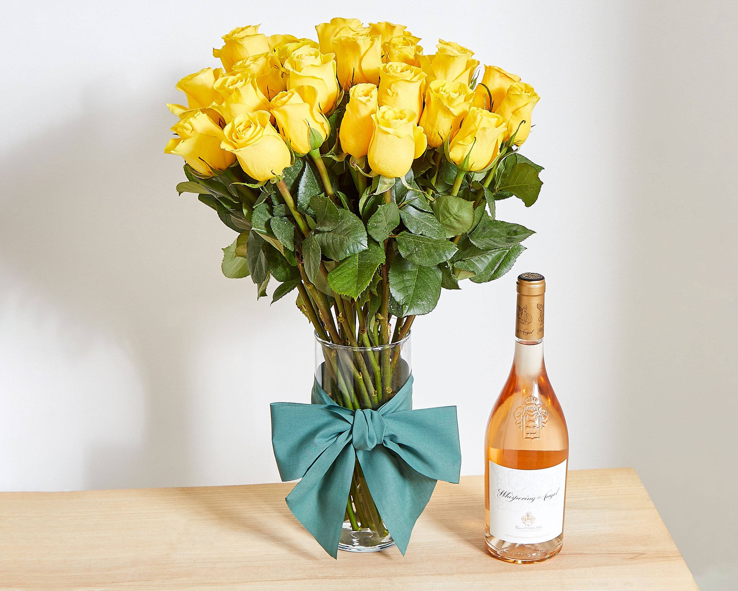 24 Yellow Roses & Rosé wine | Roses Only UK