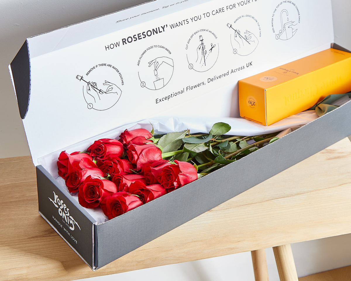50 long-stemmed Red Roses & Veuve | Roses Only UK